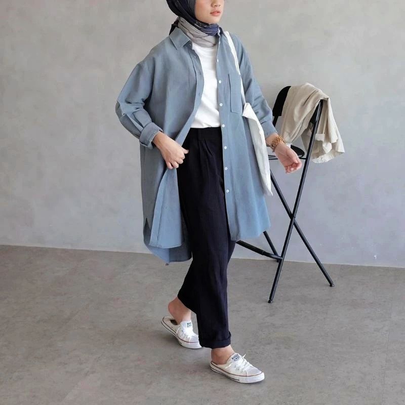 Jual Oversize Tunik Polos Linen/Kemeja Linen Wanita/Kemeja Kancing ...