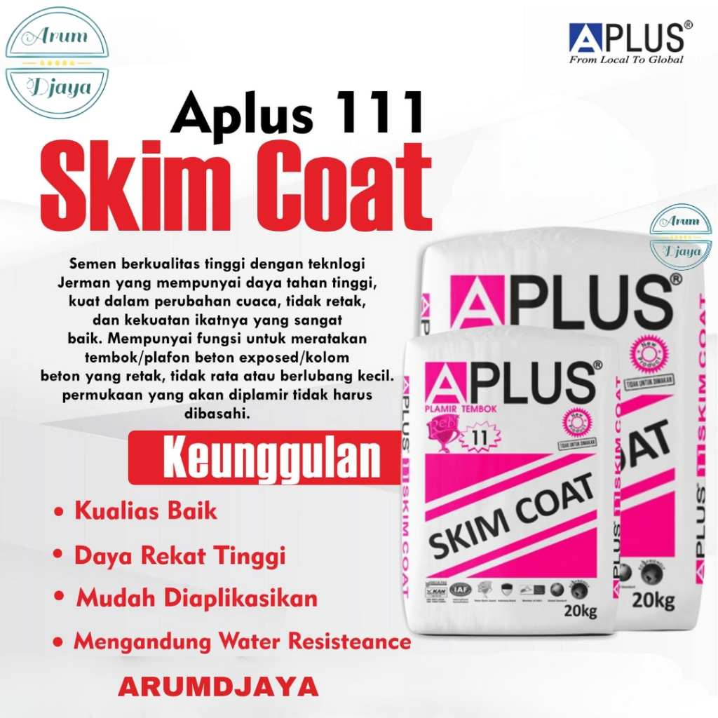 Jual Aplus Skim Coat Acian Putih Plamir Tembok 1 KG | Shopee Indonesia