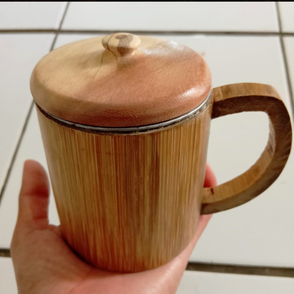 Jual Mug Cangkir Bambu Stainless Plus Tutup Cangkir Dari Kayu Jati ...