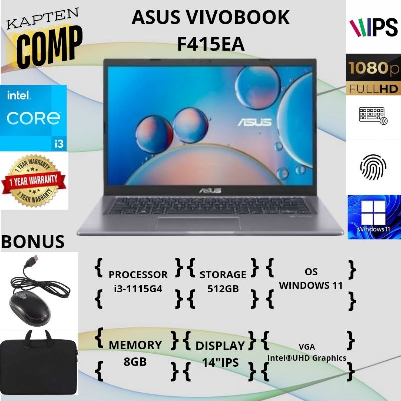 Jual ASUS F415EA i3-1115G4 8GB/512GB SSD 14"FHD/ IPS WIN11 | Shopee ...