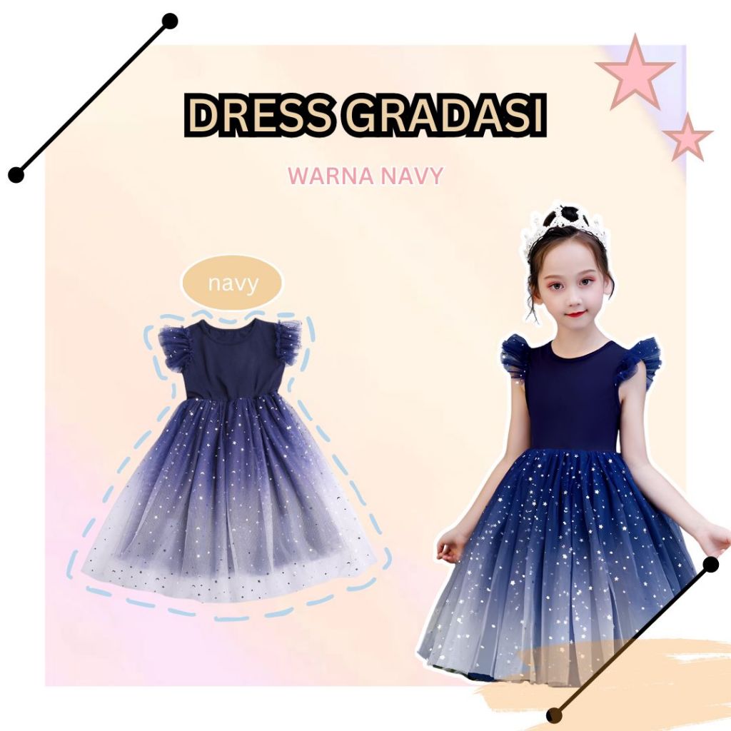 Jual HOLAHOO.BABY 1-9 Tahun Dress Gradasi Navy Gaun Anak Perempuan ...