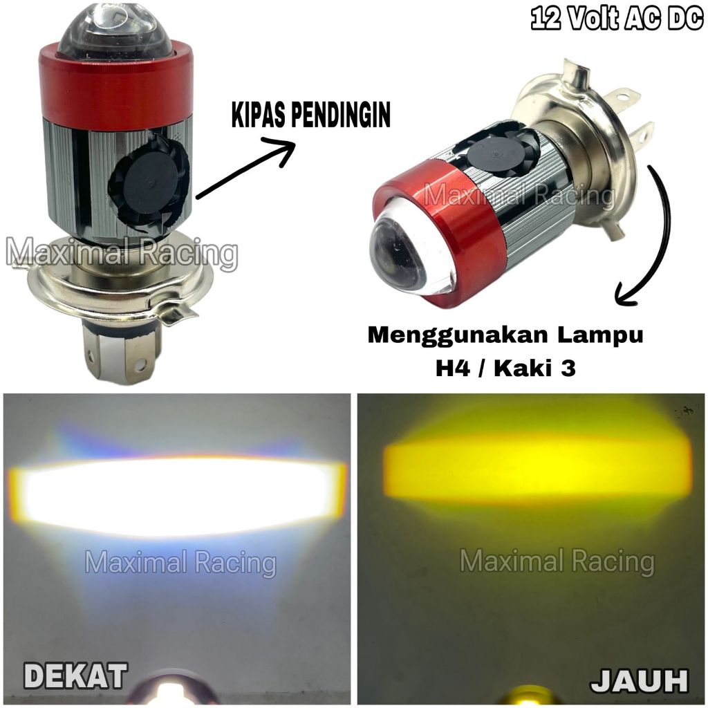 Jual LAMPU UTAMA MOTOR LED H4 LASER AC DC 30WATT/LAMPU DEPAN MOTOR H4 3 KAKI LASER LED SUPER ...