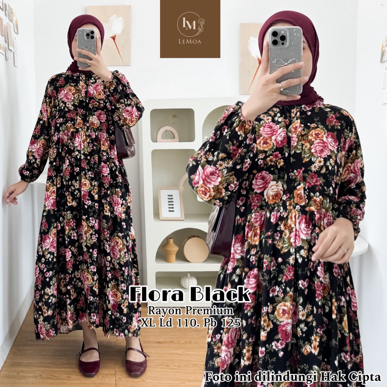Jual Arsy Midi Dress Rayon Motif Bunga by Lemoa Bahan Rayon Premium ...