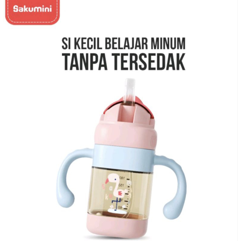 Jual Sakumini Botol Minum Sedotan Training Straw Cup 240ml PPSU | Shopee Indonesia