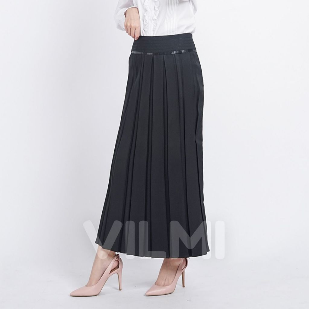 Jual VILMI Rok Kerja Panjang Wanita Kantor Plisket Rempel Formal Bahan | Shopee Indonesia