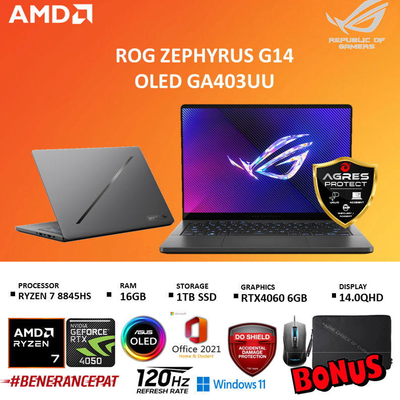 Jual ASUS ROG ASUS ZEPHYRUS G14 OLED GA403UU RYZEN 7 8845HS RTX4050 6GB ...