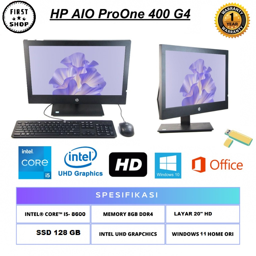 Jual PC AIO HP Pro One 400 G4 Intel Corei5 - 8600T Ram 8GB HDD 1TB ...