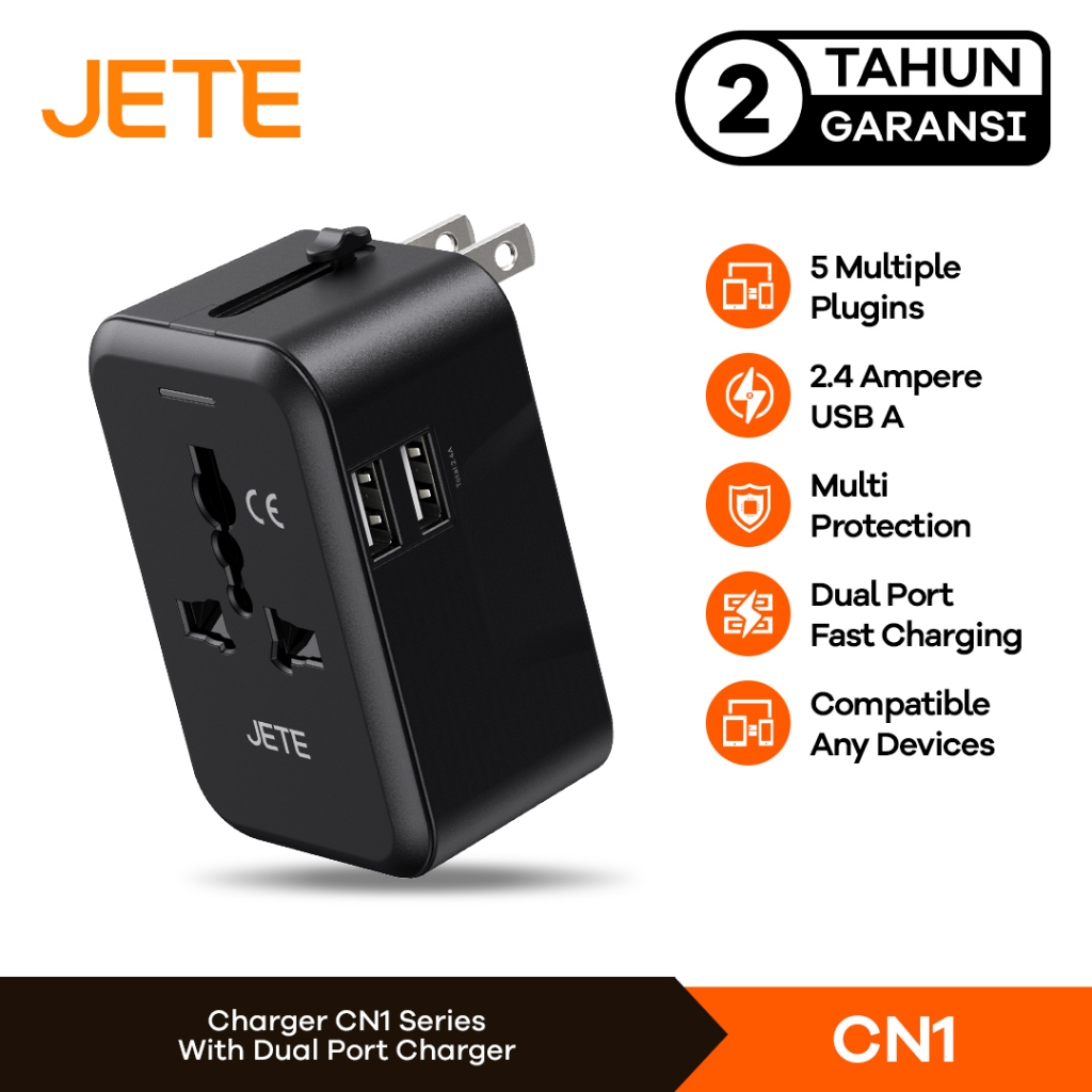 Jual JETE CN1 Universal Travel Adapter Dual Output USB JETE CN1 ...