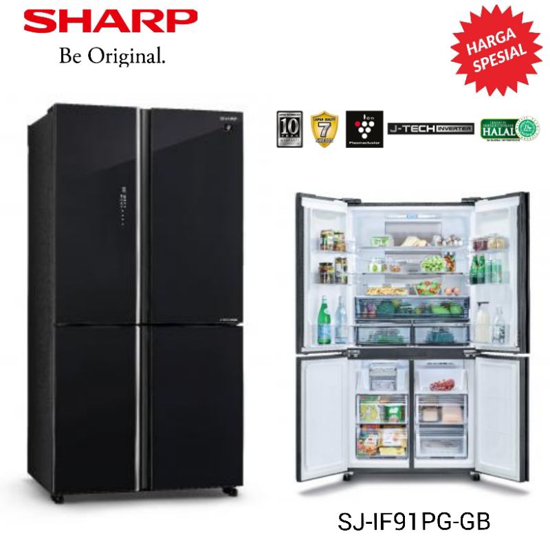 Jual SHARP KULKAS MULTIDOOR 4 PINTU SJ-IF91PG-GB Ion Plasmacluster GLASS DOOR QUEEN SERIES Anti ...