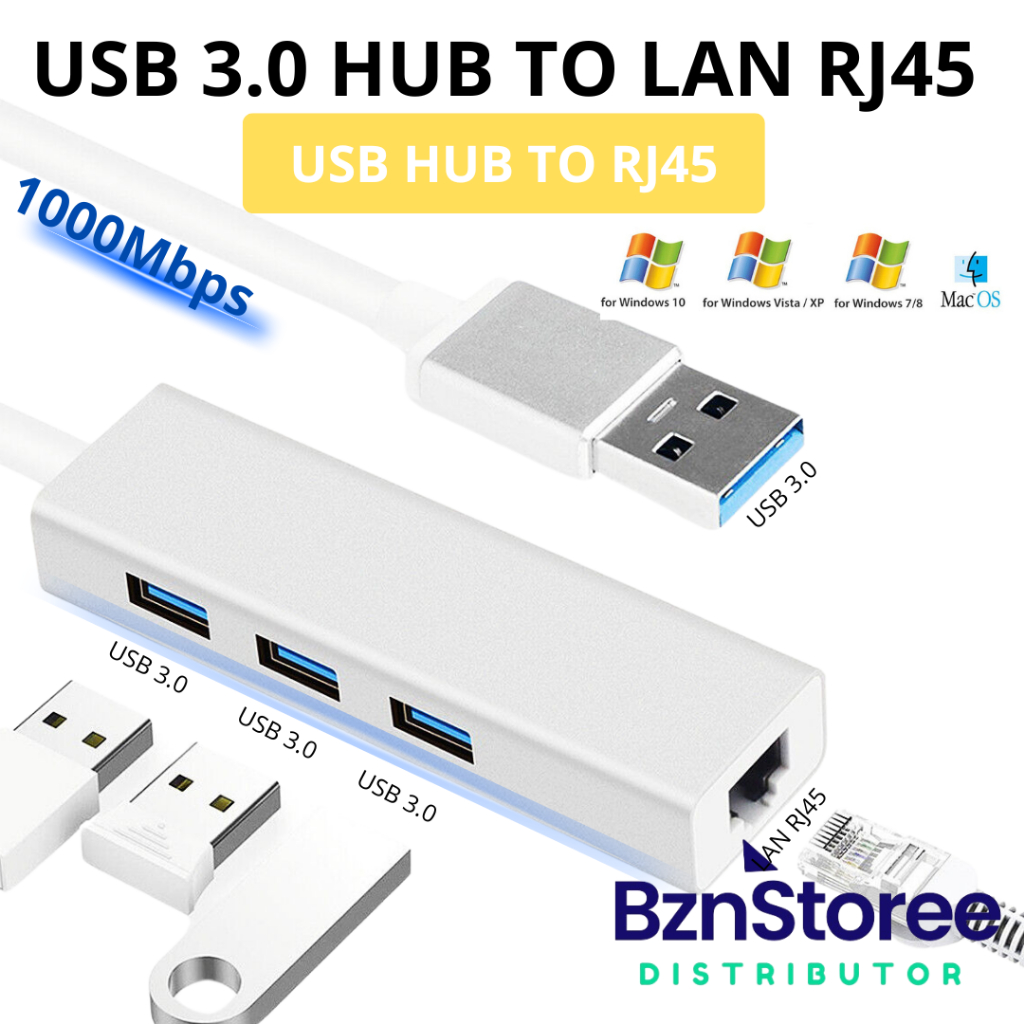 Jual USB 3.0 A to HUB 3 ports LAN ETHERNET RJ45 1000mbps gigabit ...