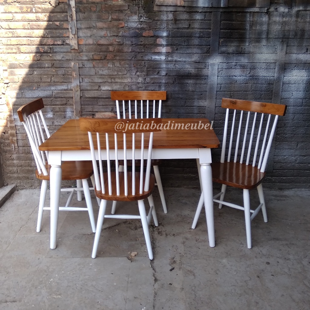 Jual Meja Makan Jati Minimalis 4 Kursi - Meja Makan Cafe Resto - Meja Kursi | Shopee Indonesia