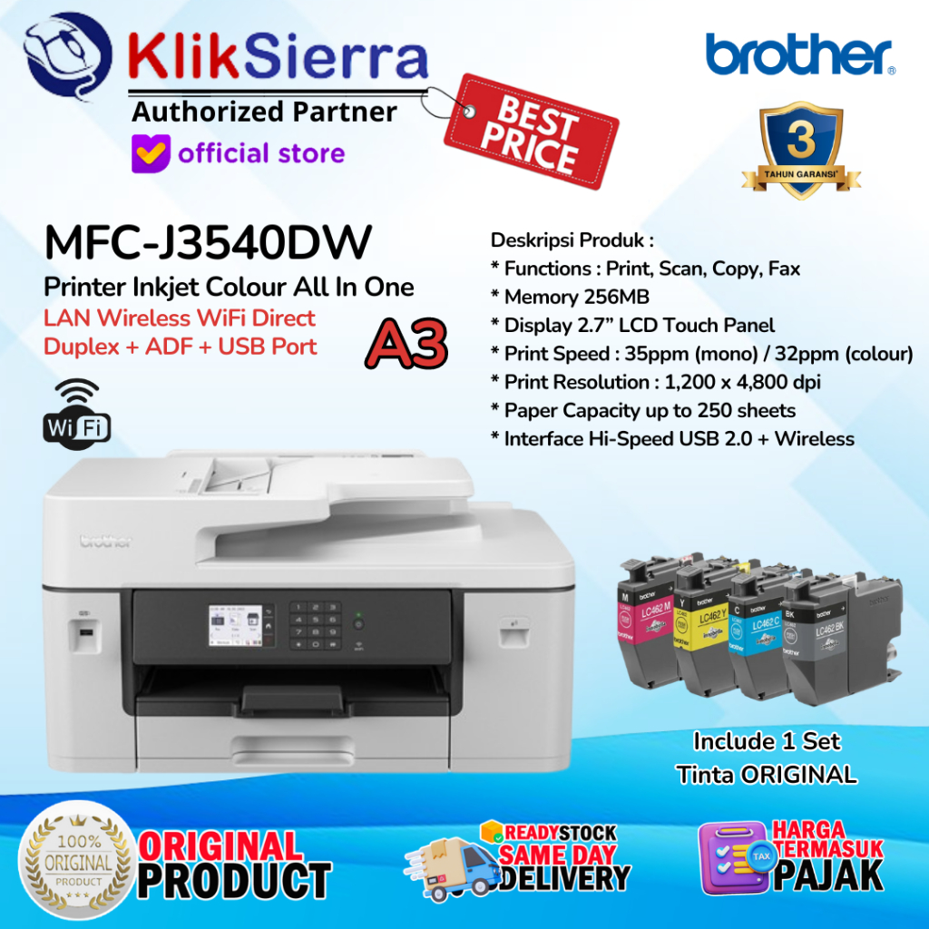 Jual Printer A3 Brother MFC-J3540DW Inkjet Print Scan Copy Fax Duplex Wifi | Shopee Indonesia