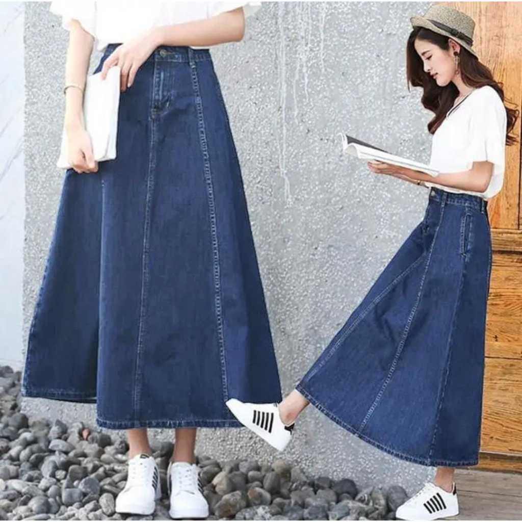 Jual Jisso rok jeans mayung premium Wanita A- Line Umbrella pecah bahan ...