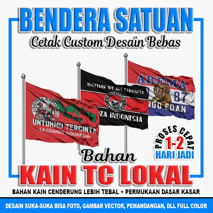 Jual Cetak Sablon Bendera Custom Satuan / Mini Flag Ultras / Bahan Kain ...