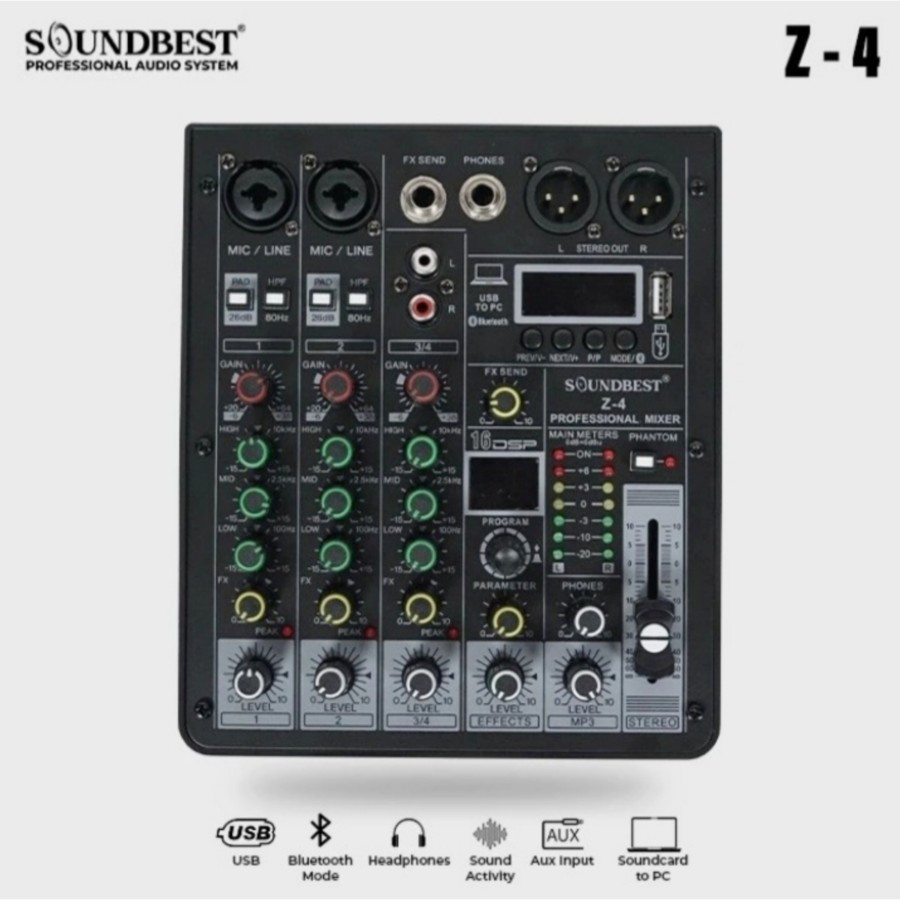 Jual Mixer 4 channel Soundbest Z4 original BLUETOOTH | Shopee Indonesia