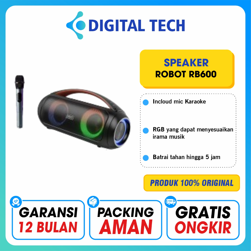 Jual ROBOT Karaoke Speaker RB600 dengan Wireless Microphone 40W IPX5 ...