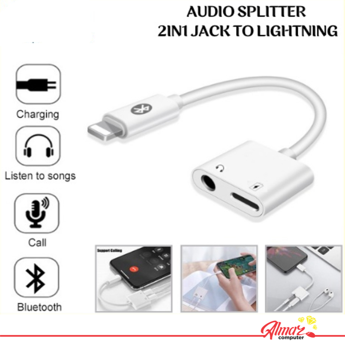 Jual Kabel Audio Spliter Bluetooth 2in1 Adapter Lightning to Jack Aux 3 ...