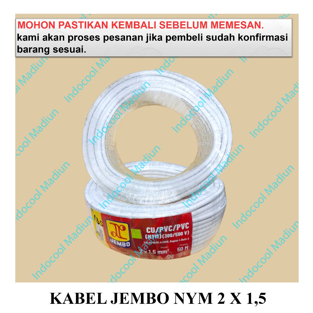 Jual KET215 KABEL LISTRIK / KABEL NYM / KABEL JEMBO NYM 2 X 1.5 (HARGA ...