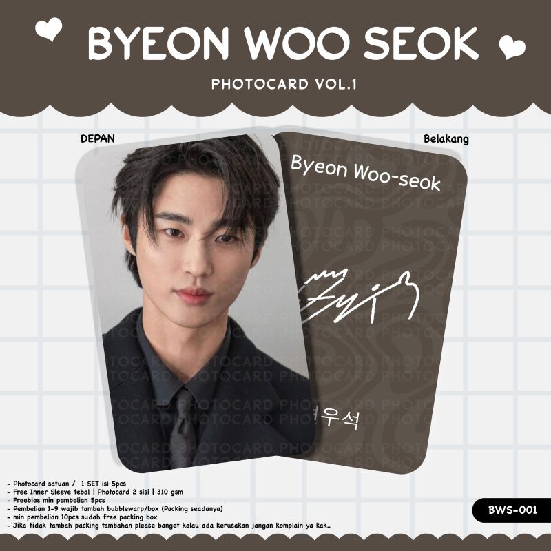Jual PHOTOCARD BYEON WOO SEOK TERBARU/LAMINASI GLOSY 2 SISI | Shopee ...