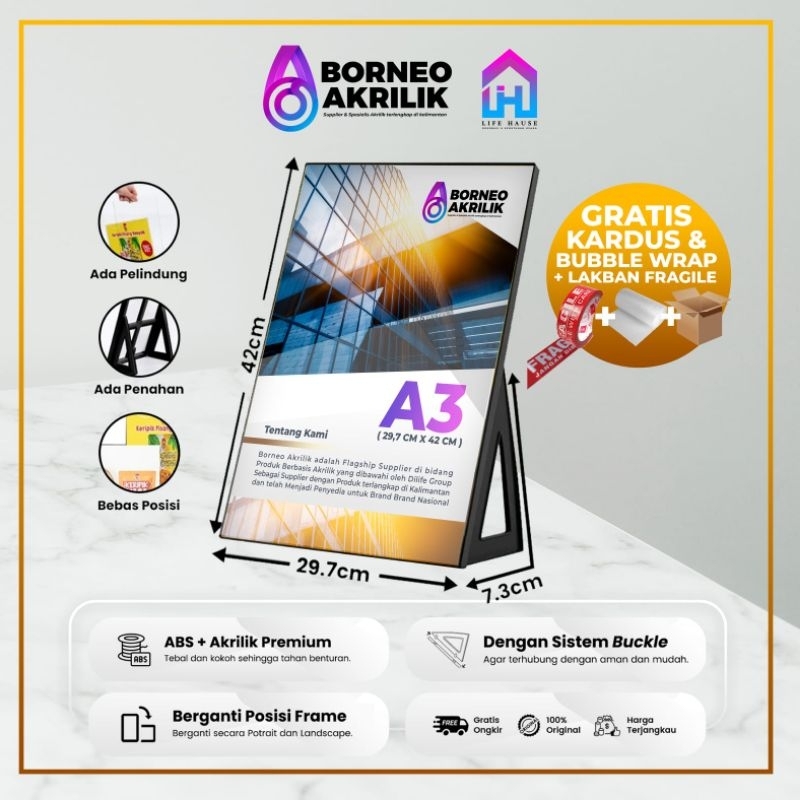 Jual TEMPAT BROSUR AKRILIK L A3 / TENT HOLDER ACRYLIC / TENT CARD ...