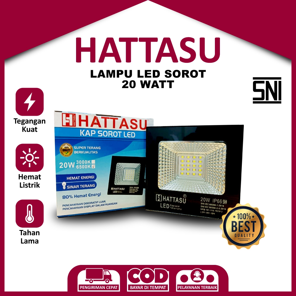 Jual Lampu LED HATTASU Kap Sorot 20Watt/Lampu Led sorot tembak Floodlight Outdoor taman SMD 20W ...