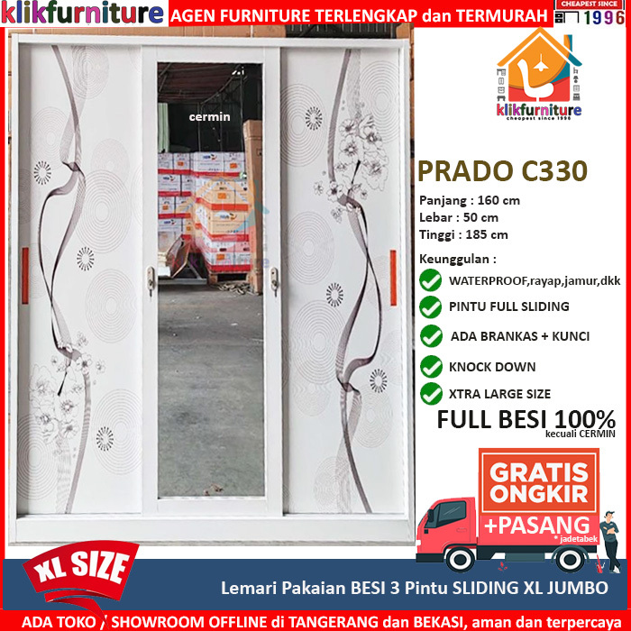 Jual XTRA LARGE Lemari Pakaian Besi 3 Pintu Sliding VECTOR 3P XL ...