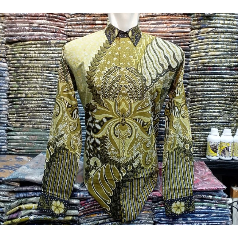 Jual batik warna olive premium lengan panjang pria lapis puring bahan ...