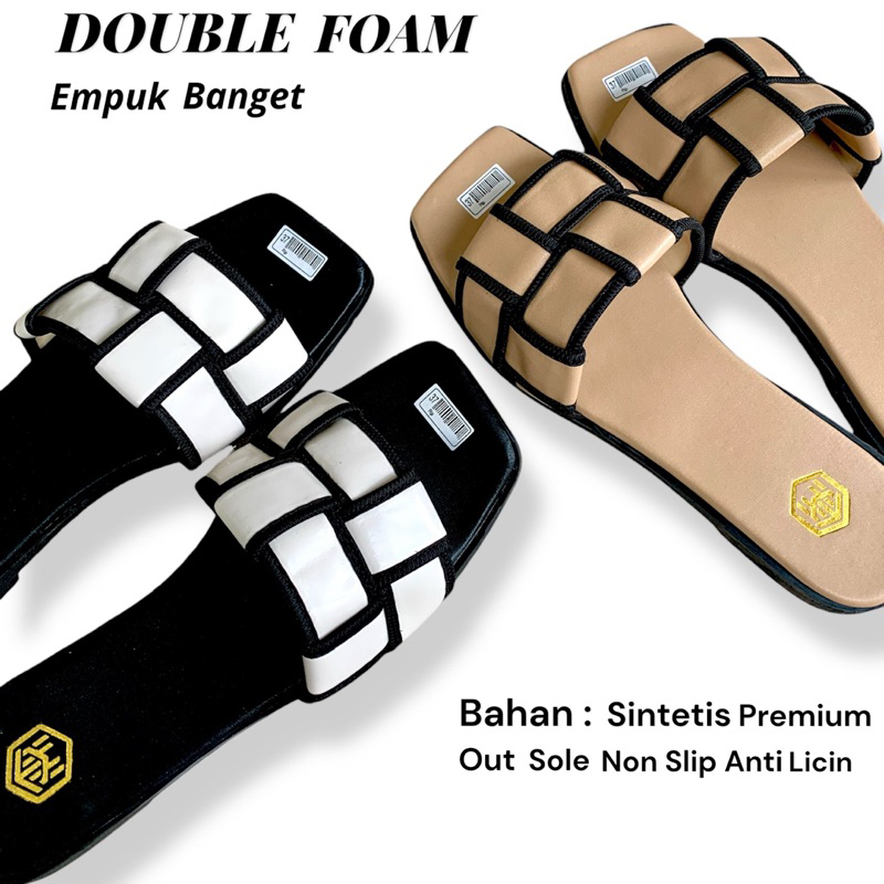Jual Sandal Wanita Teplek Full Busa Empuk Sendal Cewe Flat Kasual ...