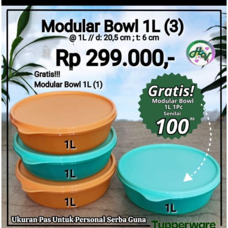 Jual Modular bowl tupperware 1 liter / mangkok tupperware | Shopee ...