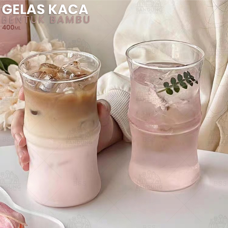 Jual Gelas Kaca Model Bambu Aesthetic Gelas Cantik Unik Simple 400ml ...