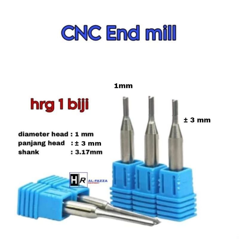 Jual 1 biji mata bor Endmill 2F Lurus 1mm Carbide straight end mill cnc ...