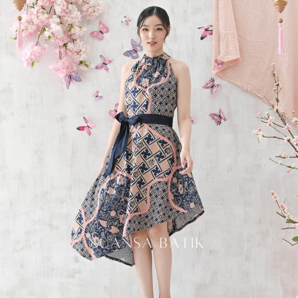 Jual Nuansa Batik Dress Batik Dengan Pita Tanpa Lengan Bahan Katun Stretch | Shopee Indonesia