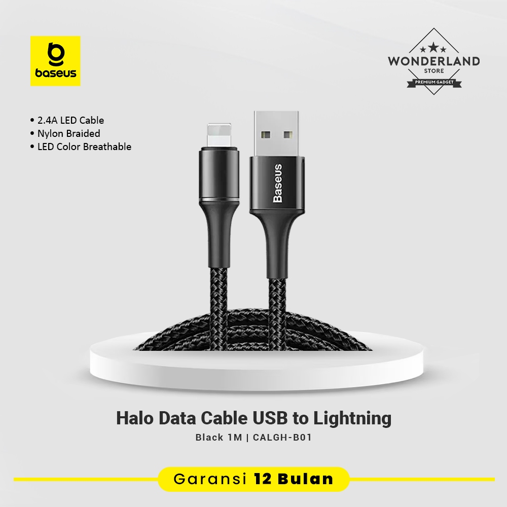Jual Baseus Halo Kabel USB to Lightning iPhone 2.4A Nylon Braided LED ...