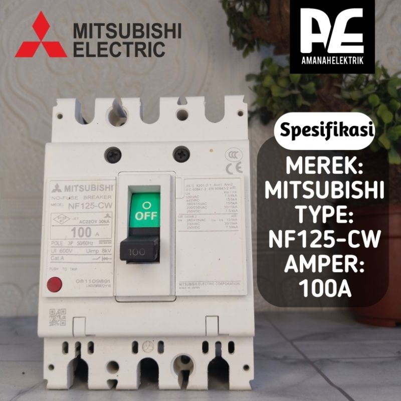 Jual MCCB Breaker Mitsubishi NF125-CW 100A Original | Shopee Indonesia