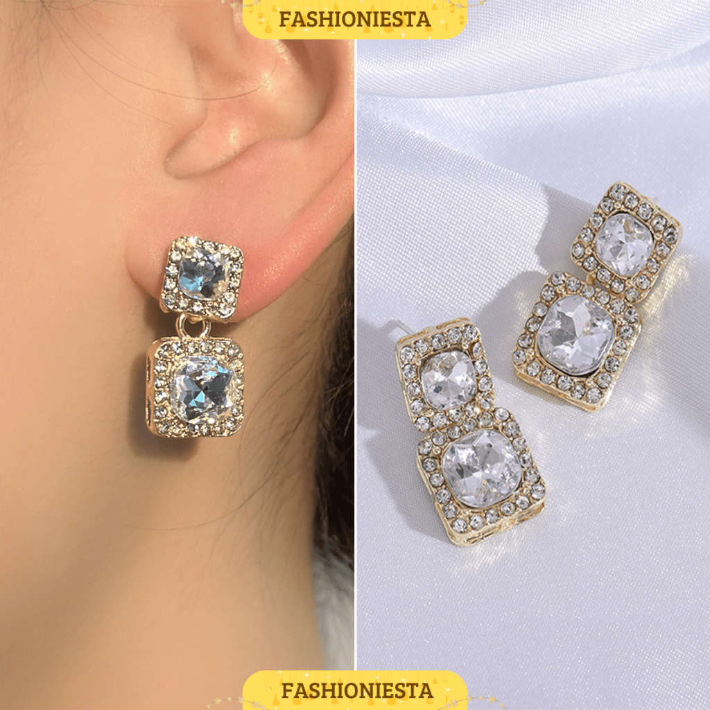 Jual Anting-Anting Dua Kristal Petak Besar Elegan Anti Karat S925 ...