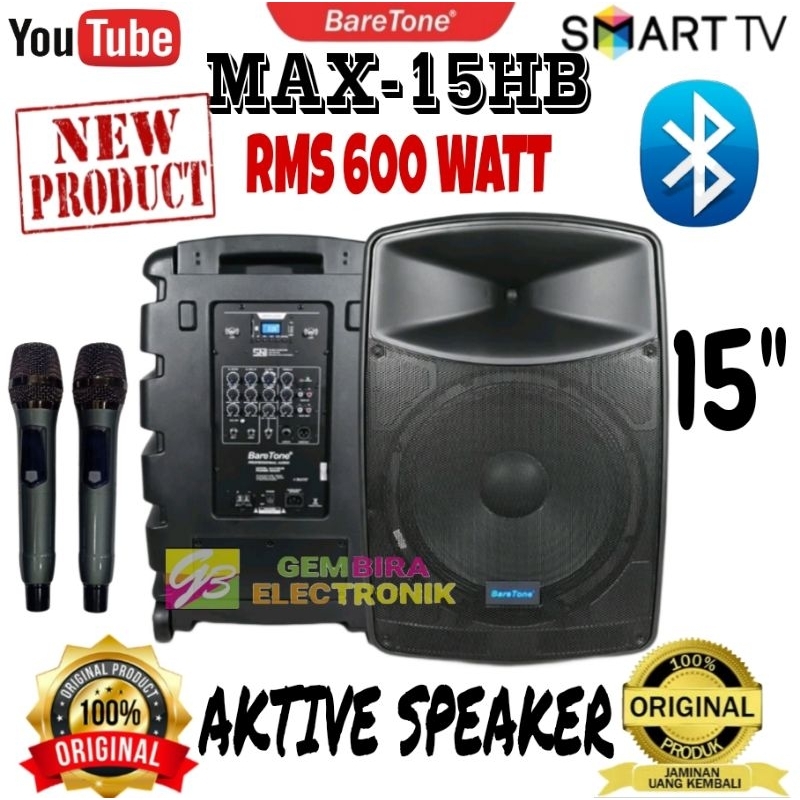 Jual Speaker Aktif Baretone 15 inch MAX15HB Portable Wireless meeting Original Max 15Hb | Shopee ...