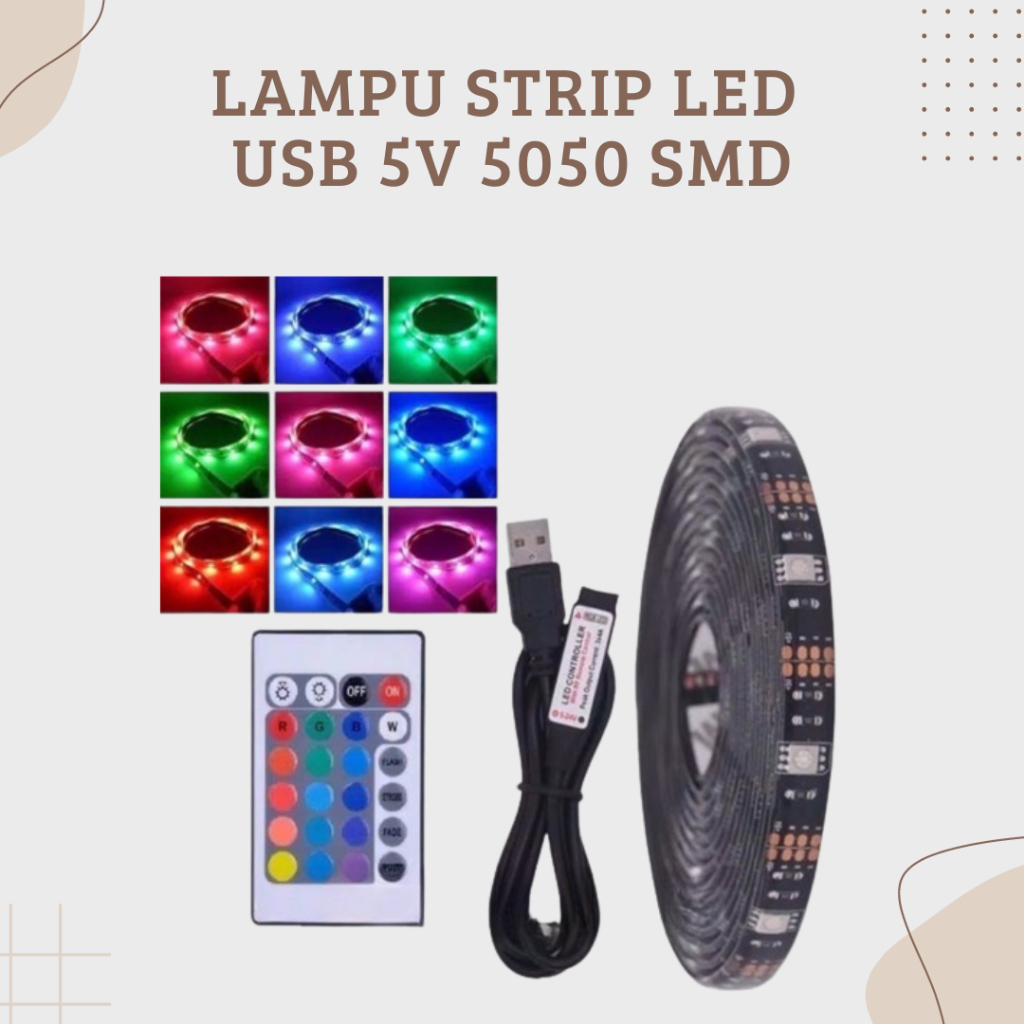 Jual LAMPU STRIP LED USB 5V 5050 SMD + REMOTE RGB UNTUK DEKORASI RUMAH/TV/KOMPUTER/2M 3M 5M ...