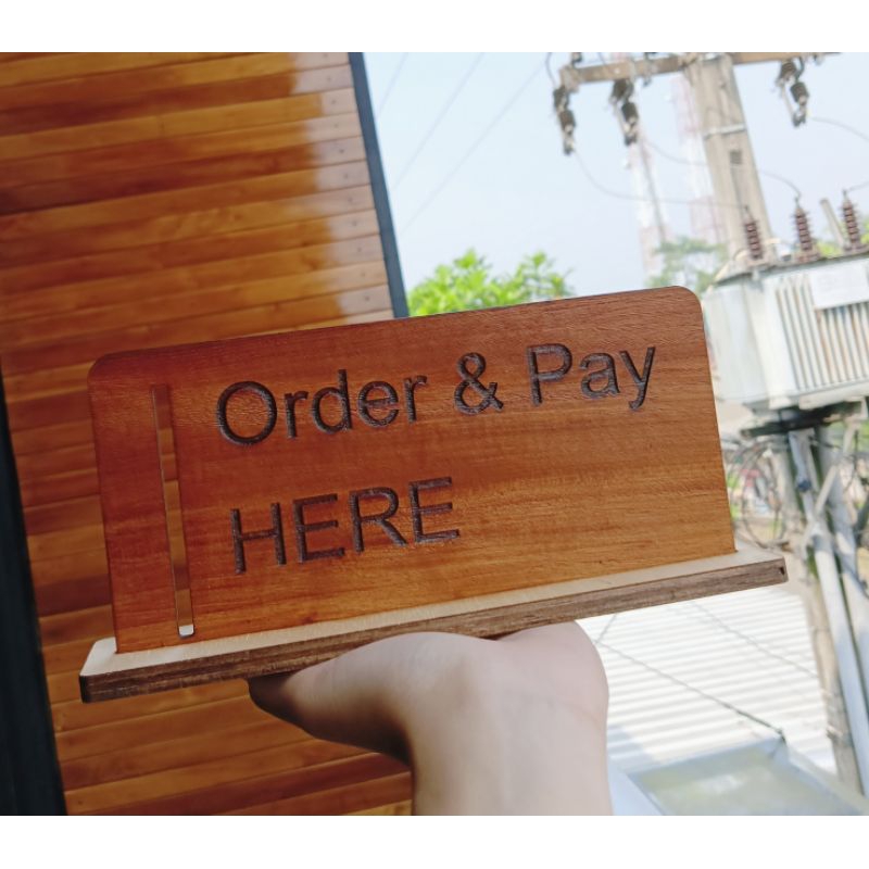 Jual signboard order & pay here kayu | Shopee Indonesia