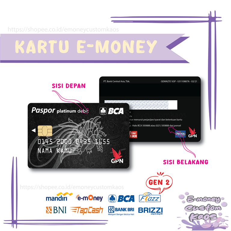 Jual KARTU EMONEY CREDIT DEBIT CARD PASPOR PLATINUM HITAM E MONEY ETOLL ...