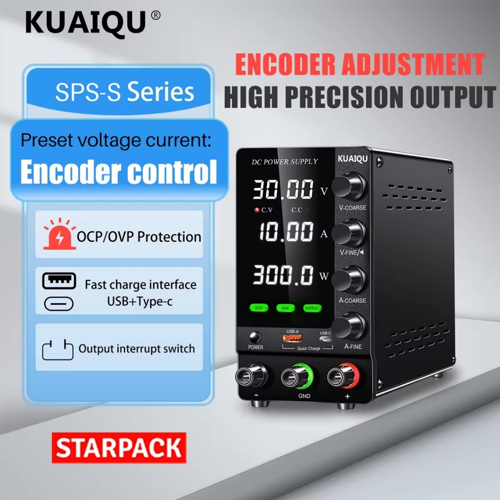 Jual KUAIQU Adjustable DC Power Supply 30V 10A - SPS-C3010S - Black ...
