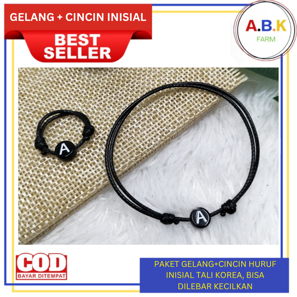 Jual Paket Gelang Dan Cincin Inisial Huruf bulat hitam pilih huruf ...