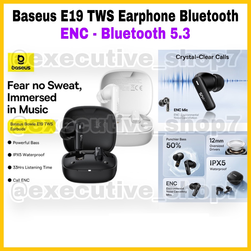 Jual Baseus E19 TWS Earphone Bluetooth - ENC - Bluetooth 5.3 | Shopee Indonesia