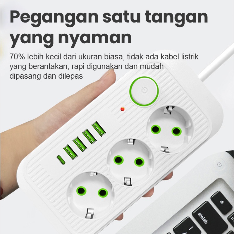 Jual PowerPort 2500W Power Strip Power Socket Usb Charger kontak usb power strip 2 Meter colokan ...