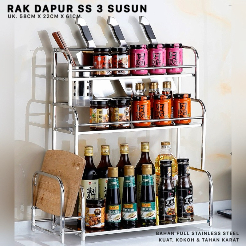 Jual RAK DAPUR SS 3 SUSUN / RAK BUMBU STAINLESS STEEL | Shopee Indonesia