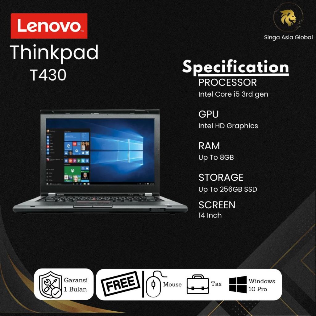 Jual Laptop Lenovo Thinkpad T430 Core i5 Gen3 Ram 8GB SSD 256GB ...