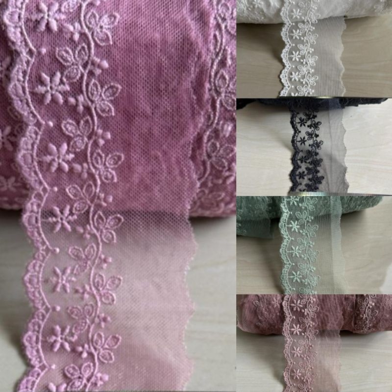 Jual Renda tile/tulle, lebar 7cm motif bunga cantik (harga per rol ...