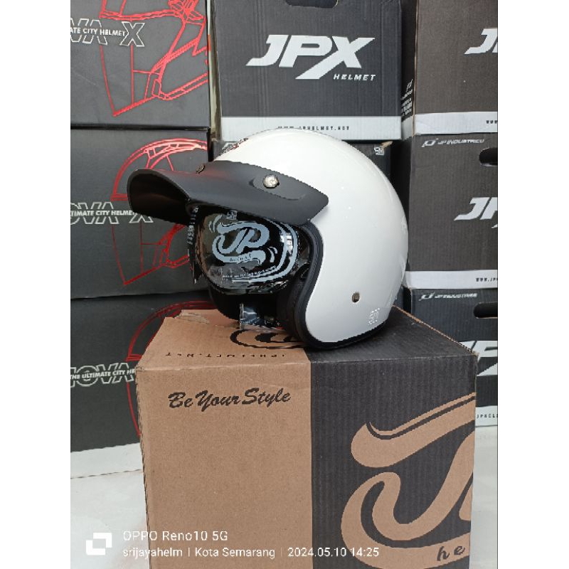 Jual HELM JP RETRO SIGNATUR WHITE | Shopee Indonesia