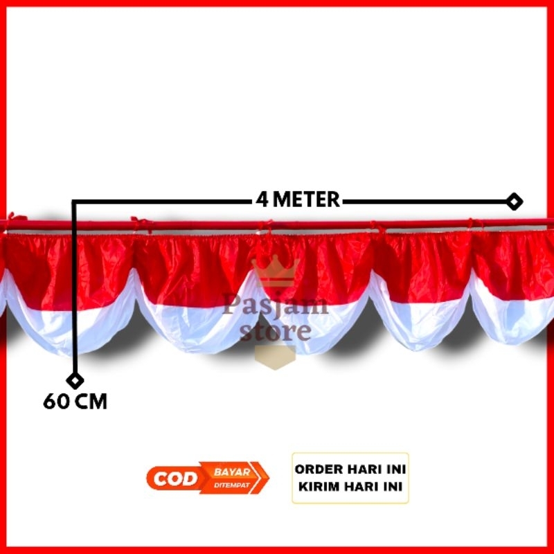 Jual Bendera Background Karet Merah Putih Rumbay 5 Gelombang Panjang 4 Meter | Shopee Indonesia