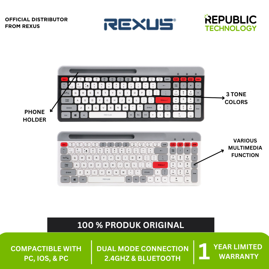 Jual Rexus Keyboard Dual Connection Mosaic KB02 NEW EDITION | Shopee ...
