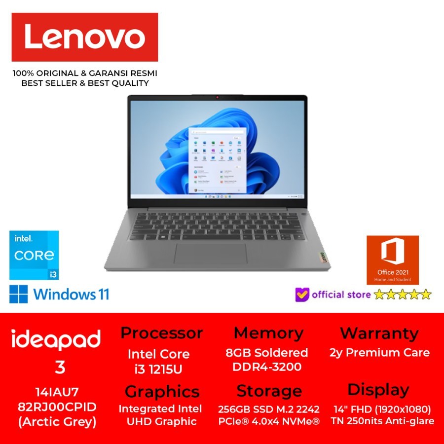 Jual Lenovo Ideapad Slim 3i 14IAU7 Intel Core i3 1215U Win11 8GB DDR4 256GB SSD 14" FHD ...